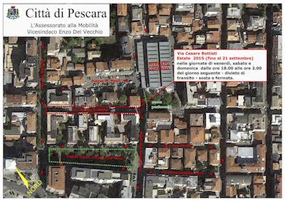 Pescara, l’isola di Via Cesare Battisti si allunga per l’estate