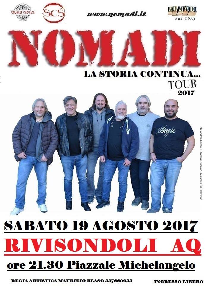Nomadi in concerto a Rivisondoli (AQ) il 19 agosto 2017