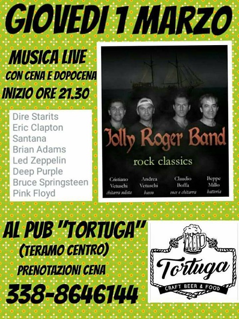 The Jolly Rogers Band live al Pub Tortuga di Teramo il 1 marzo 2018