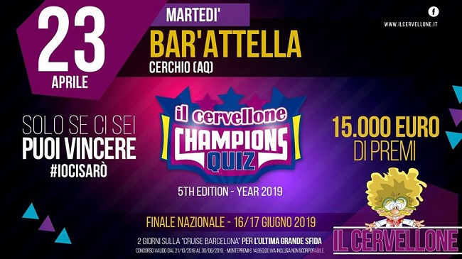 Il cervellone quiz al Bar Attella di Cerchio il 23 aprile 2019