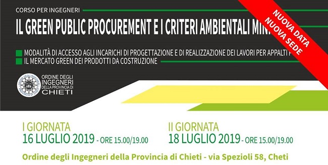 Green Public Procurement a Chieti il 16 e 18 luglio 2019