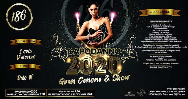 Capodanno 2020 a Lido 186 Pescara: gran cenone e disco