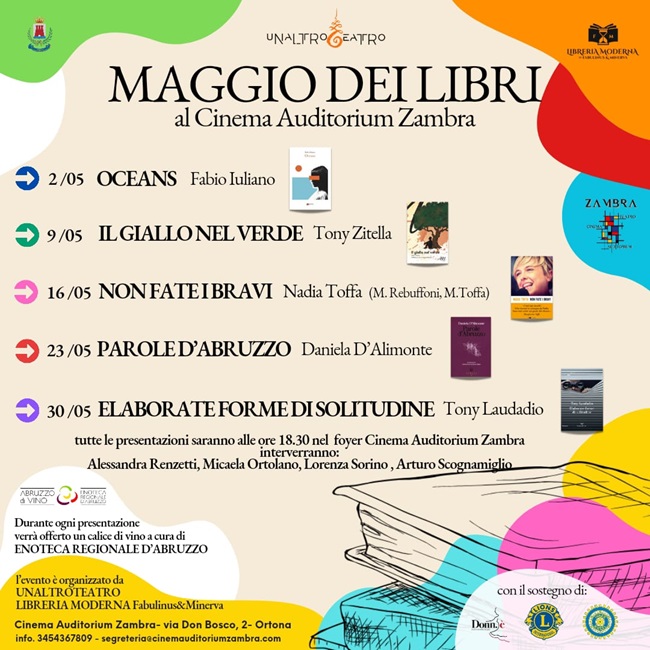 "Il Maggio dei libri" al Cinema Auditorium Zambra di Ortona: il programma