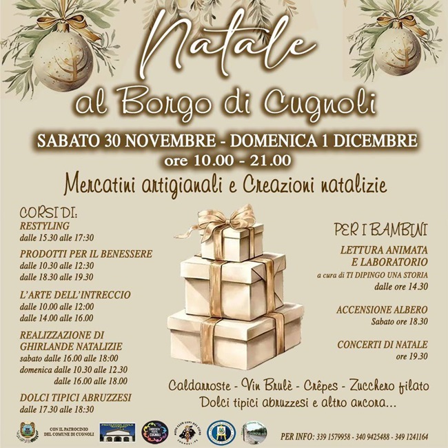 "Natale nel borgo" a Cugnoli con laboratori per grandi e piccini