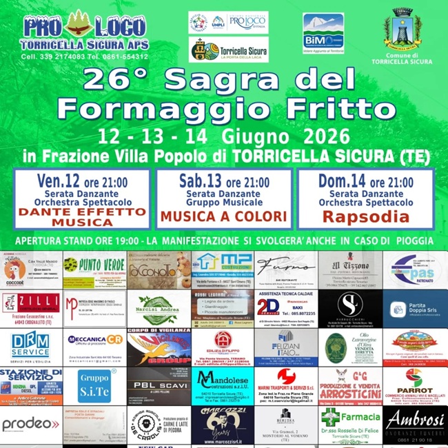 26ª Sagra del Formaggio Fritto a Torricella Sicura: programma e musica ...